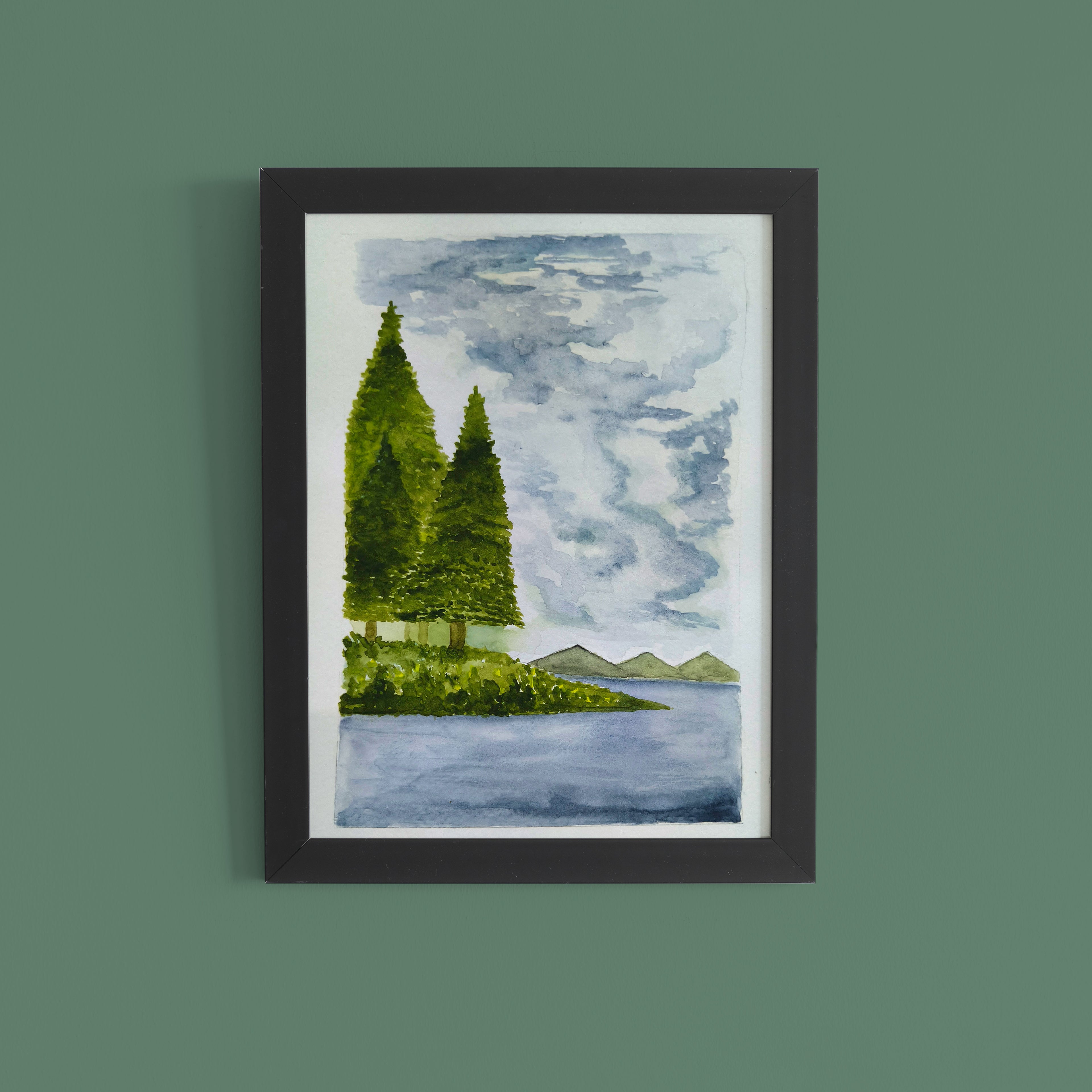 Lakeside Trees - Watercolour Landscape Wall Art – Leboz